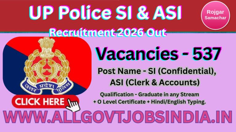 UP Police SI & ASI Recruitment 2026 Out for 537 Posts – Apply Today